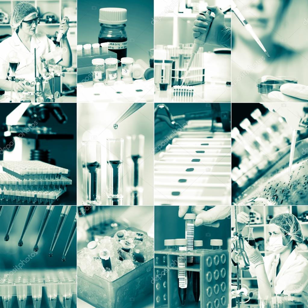 Work in the microbiology laboratory, medical research set Stock Photo ...