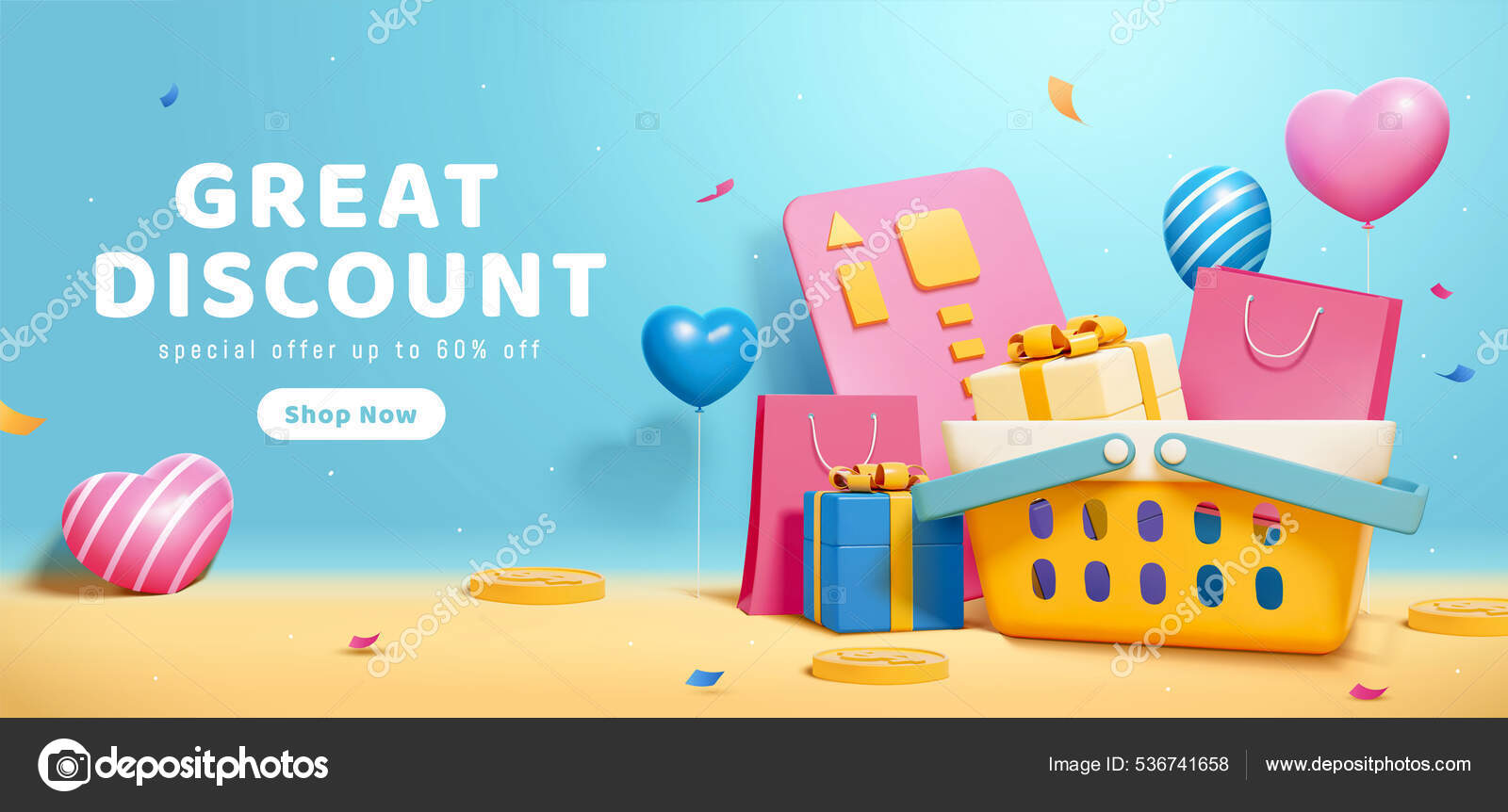 Blue Sale Poster Illustration Plastic Shopping Basket Laden Shopping ...