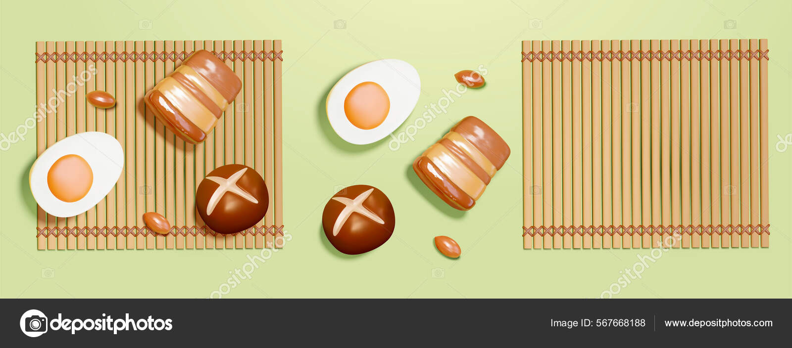 Cartoon Food Ingredients Sticky Rice Dumpling Placed Traditional Bamboo ...