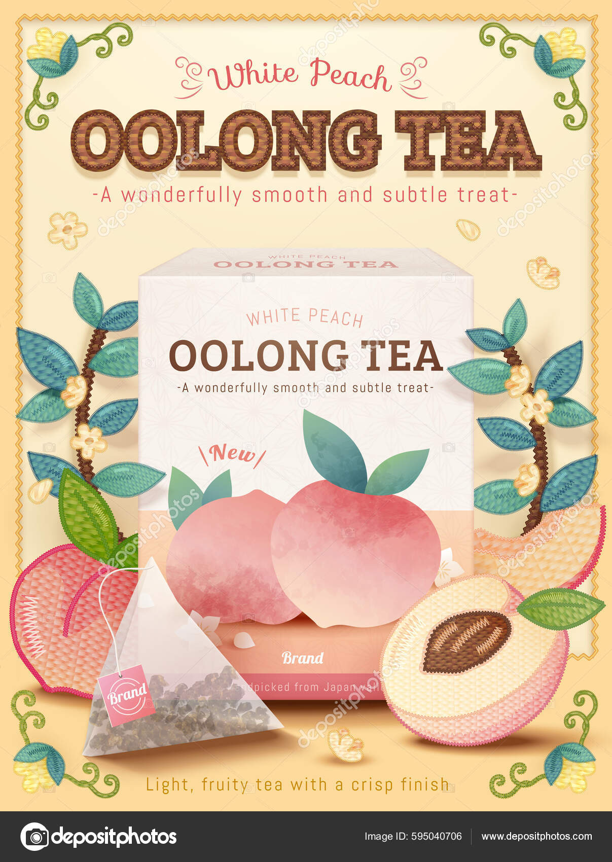 White Peach Oolong Tea Template Illustrated Oolong Tea Package Tea ...