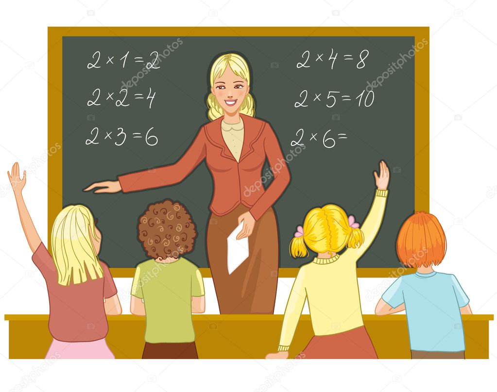 Professeur au tableau noir explique mathématiques enfants — Image ...