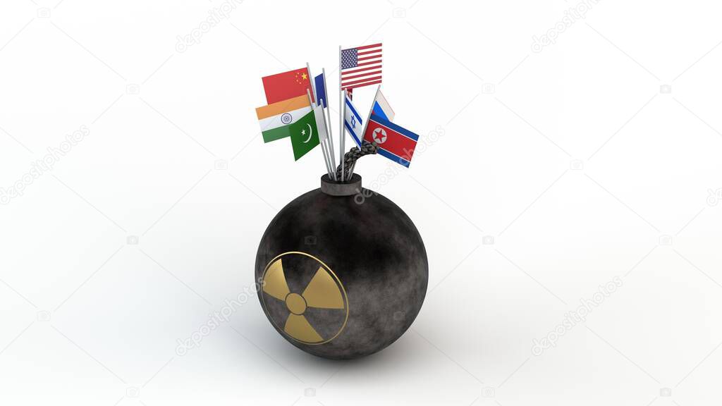 3d rendering of an old bomb with a fuse and a radiation sign. A nuclear ...