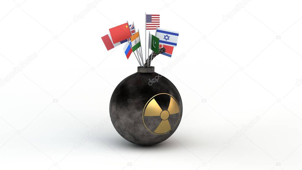 3d rendering of an old bomb with a fuse and a radiation sign. A nuclear ...