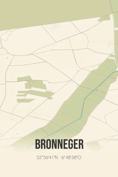 Retro Dutch city map of Bronneger located in Drenthe. Vintage street ...