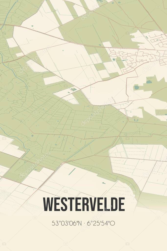 Retro Dutch city map of Westervelde located in Drenthe. Vintage street ...