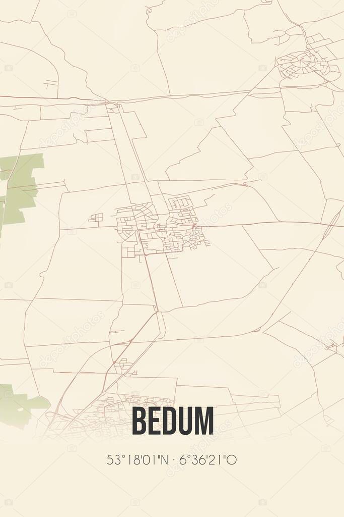 Retro Dutch city map of Bedum located in Groningen. Vintage street map ...