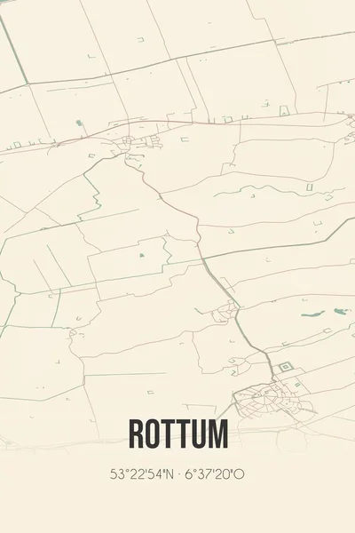 Retro Dutch city map of Rottum located in Groningen. Vintage street map ...