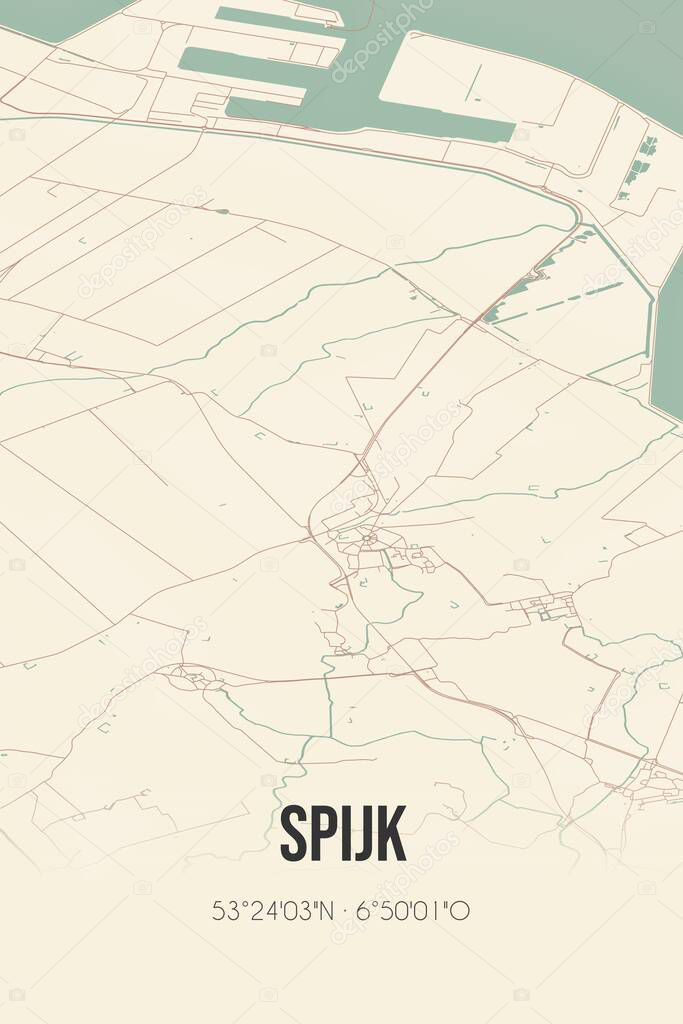 Retro Dutch city map of Spijk located in Groningen. Vintage street map ...