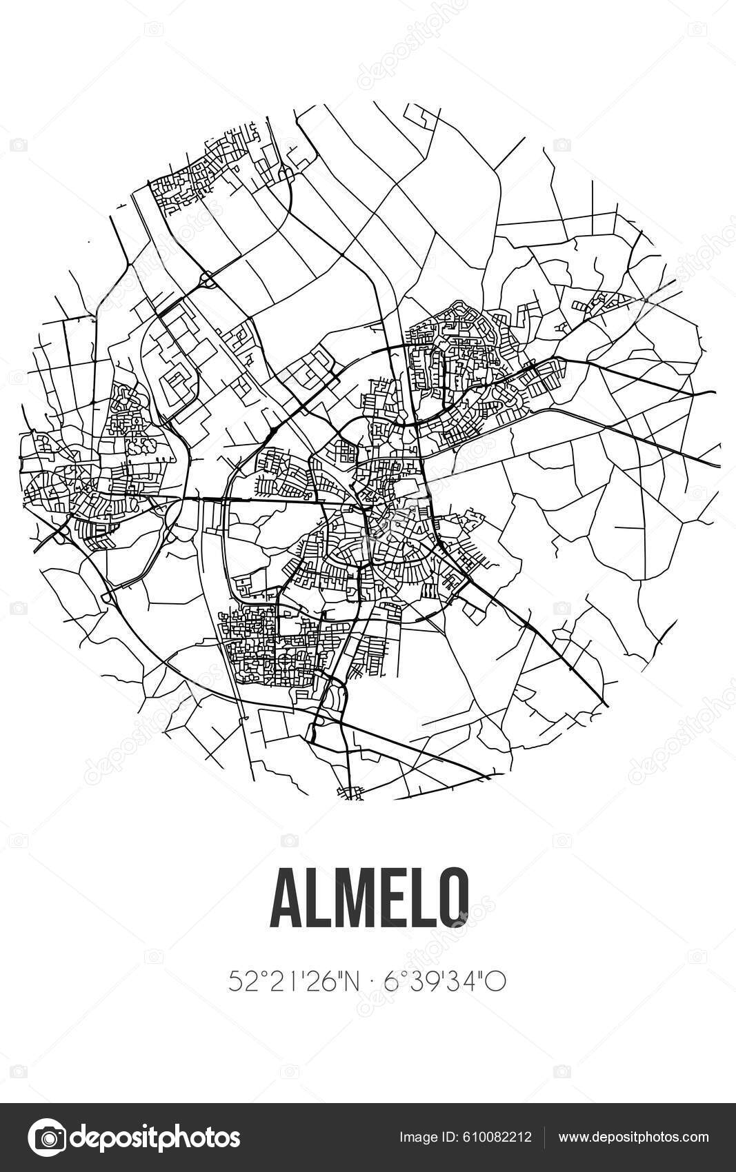 Abstract Street Map Almelo Located Overijssel Municipality Almelo City ...