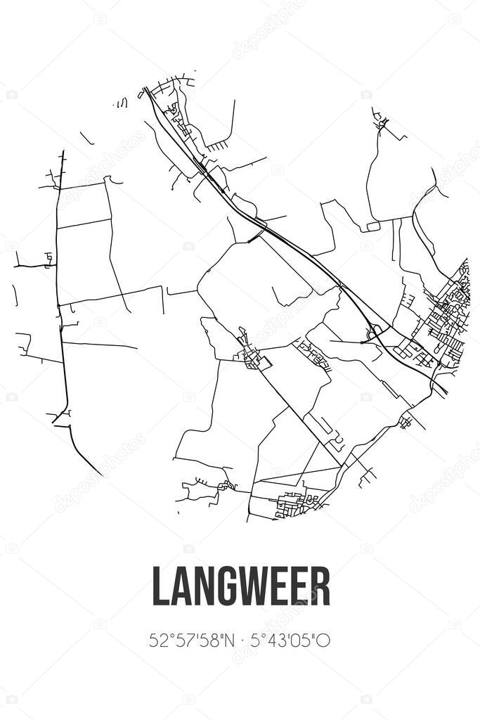 Resumen del mapa de Langweer situado en Fryslan municipio de De Fryske Marren. Mapa de la ciudad ...