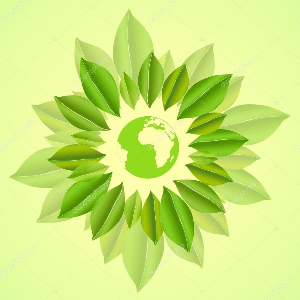 Ecological world surrounded by leaves. Eco Vector background. Stock ...
