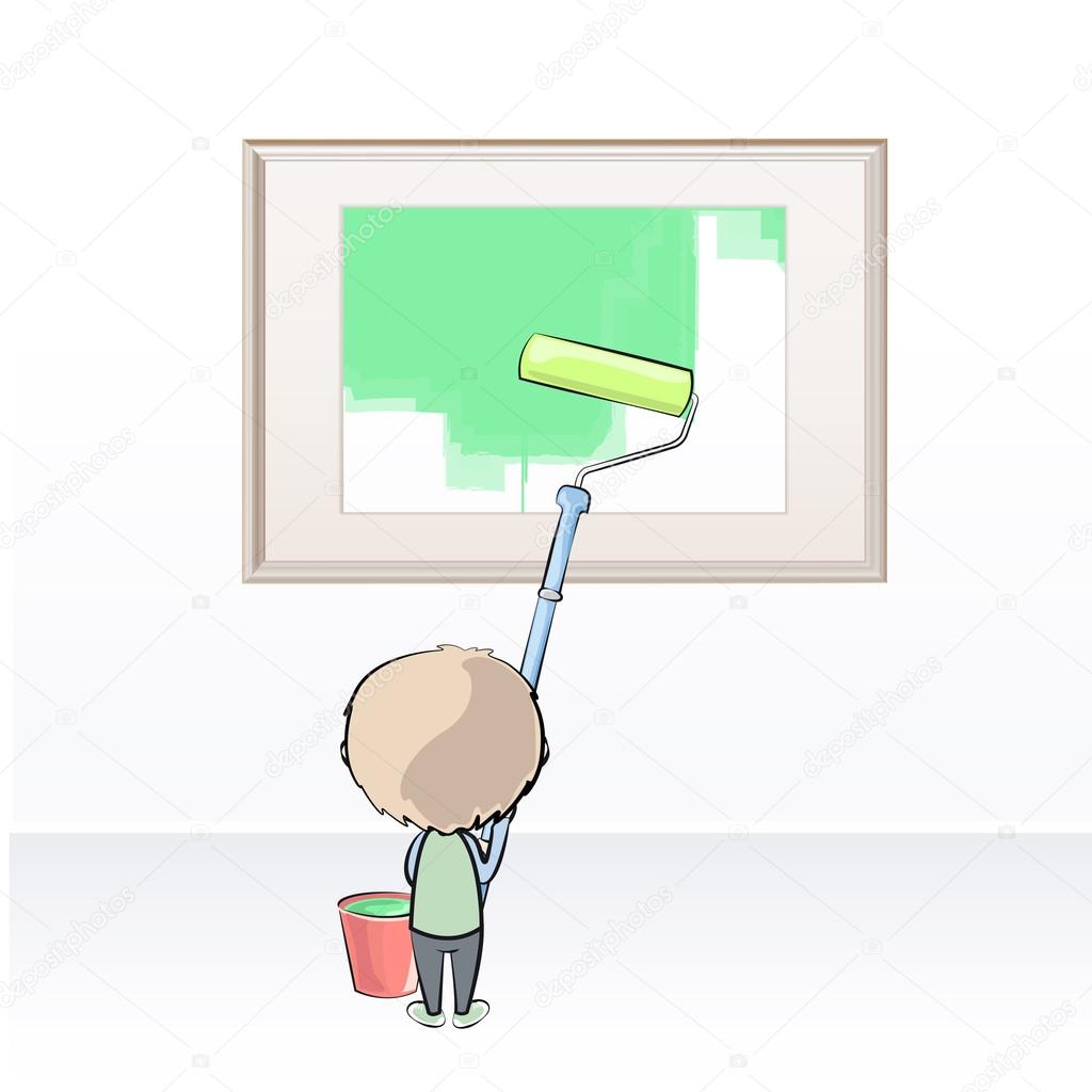 Boy painting framework. Vector design. Stock Illustration by ...