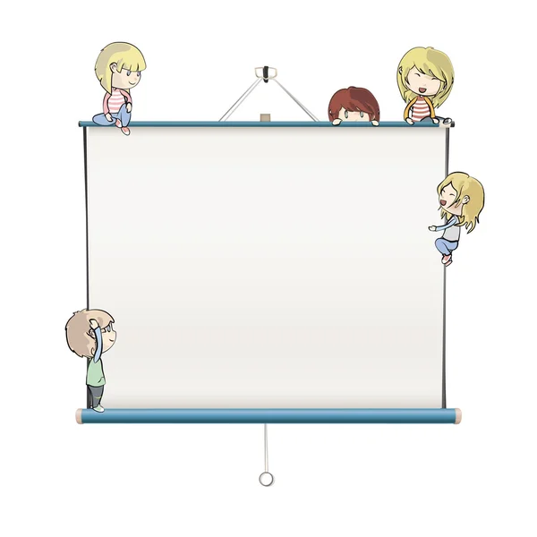 Many children around projector screen. Vector design. Stock Vector ...