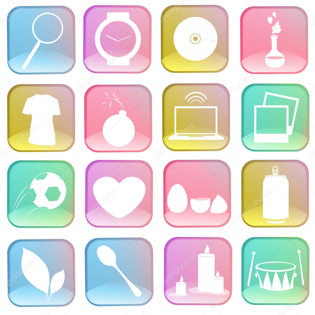 Collection of icons on colorful buttons. Stock Vector by ©luismolinero ...