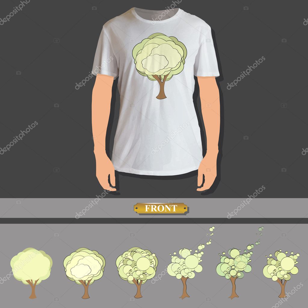Tree printed on white shirt. Vector design — Stock Vector ...