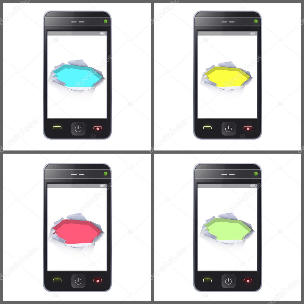 Realistic Phone with colorful holes. Vector illustration. Stock Vector ...