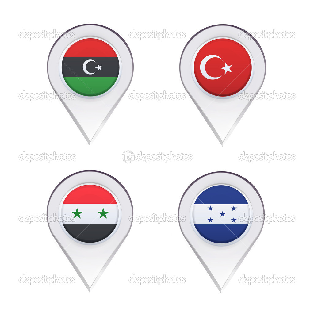 Flags inside pointers over white background. Vector design. Stock ...