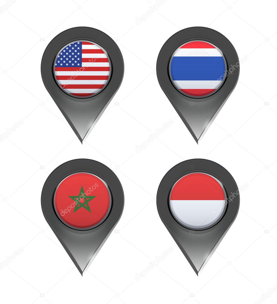 Flags inside pointers over white background. Vector design. Stock ...