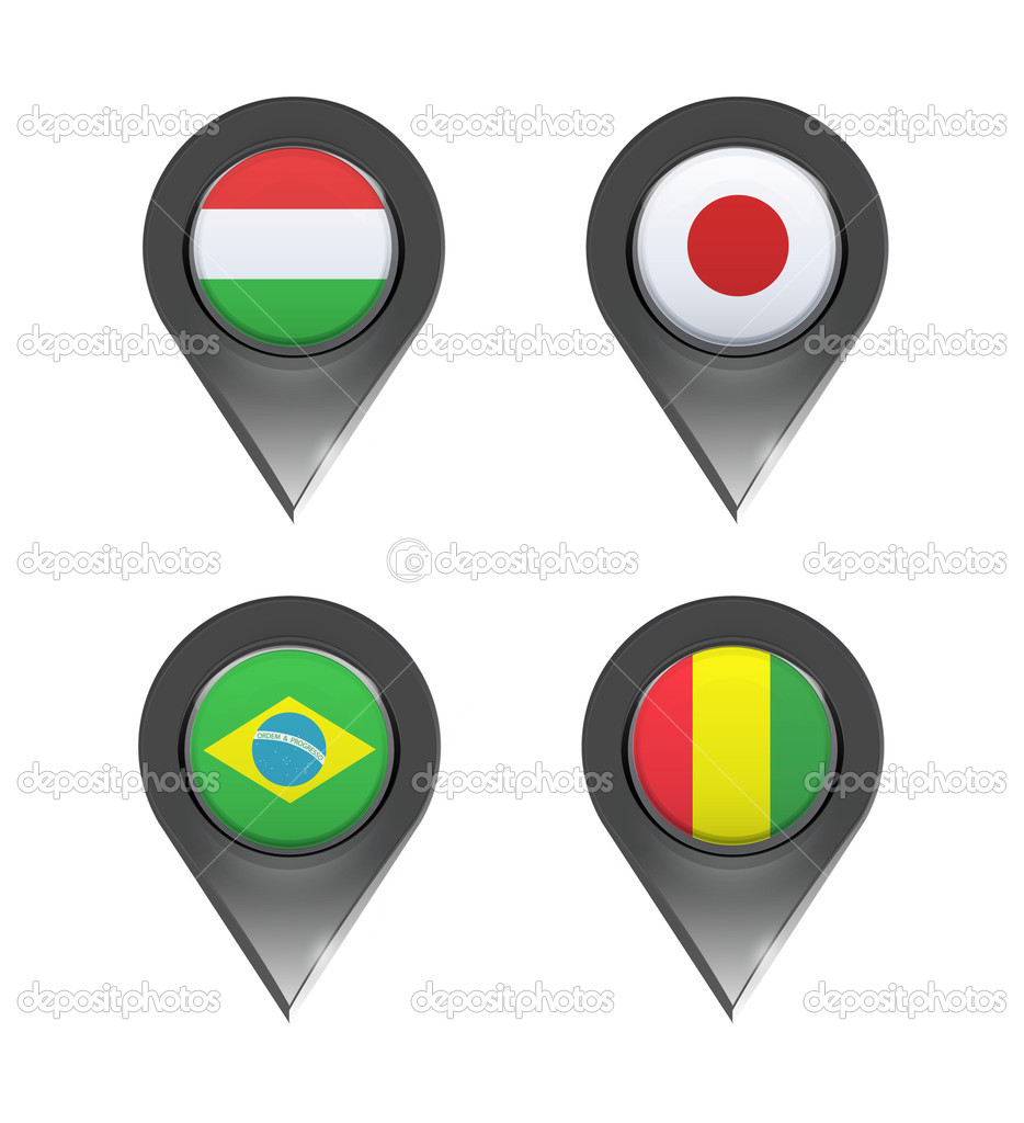 Flags inside pointers over white background. Vector design. Stock ...