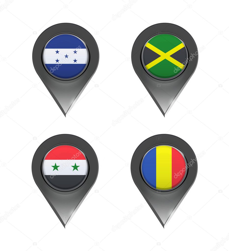 Flags inside pointers over white background. Vector design. Stock ...