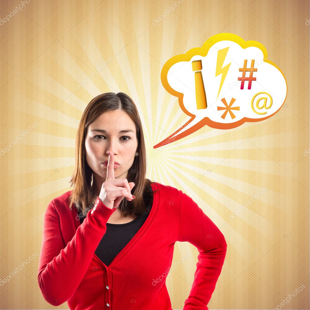 Young girl making silence gesture over textured background Stock Photo ...