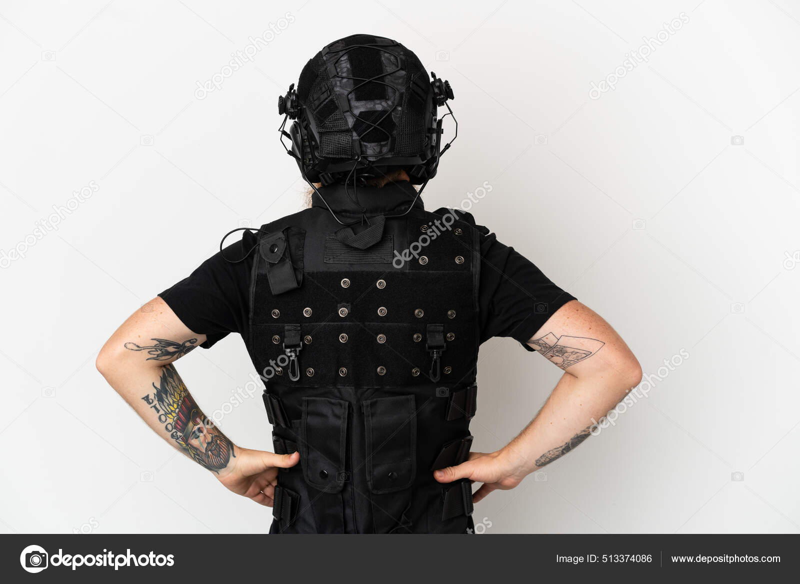 Redhead Swat Isolated White Background Back Position Stock Photo by ...