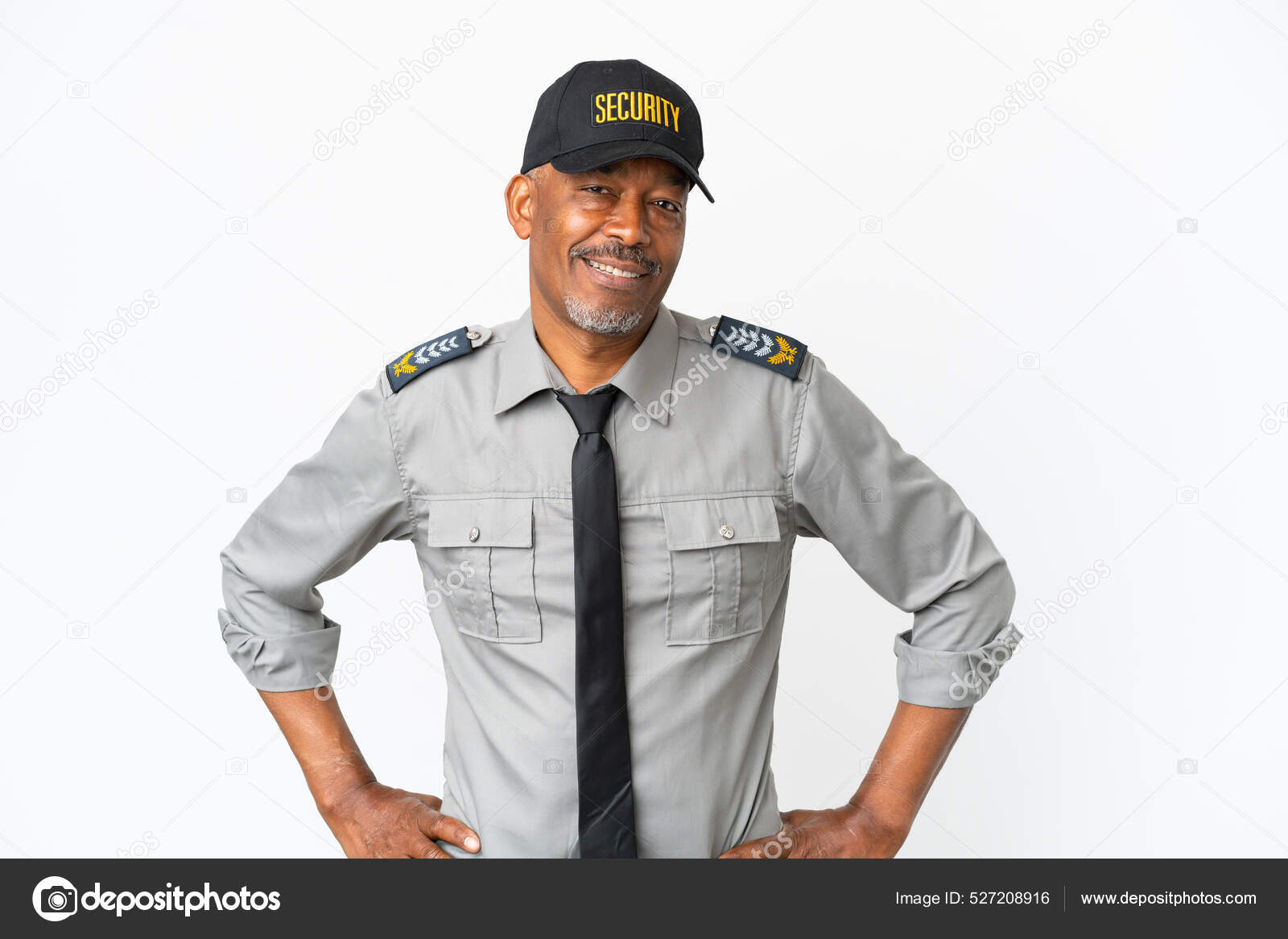 Senior Staff Man Isolated White Background Posing Arms Hip Smiling ...