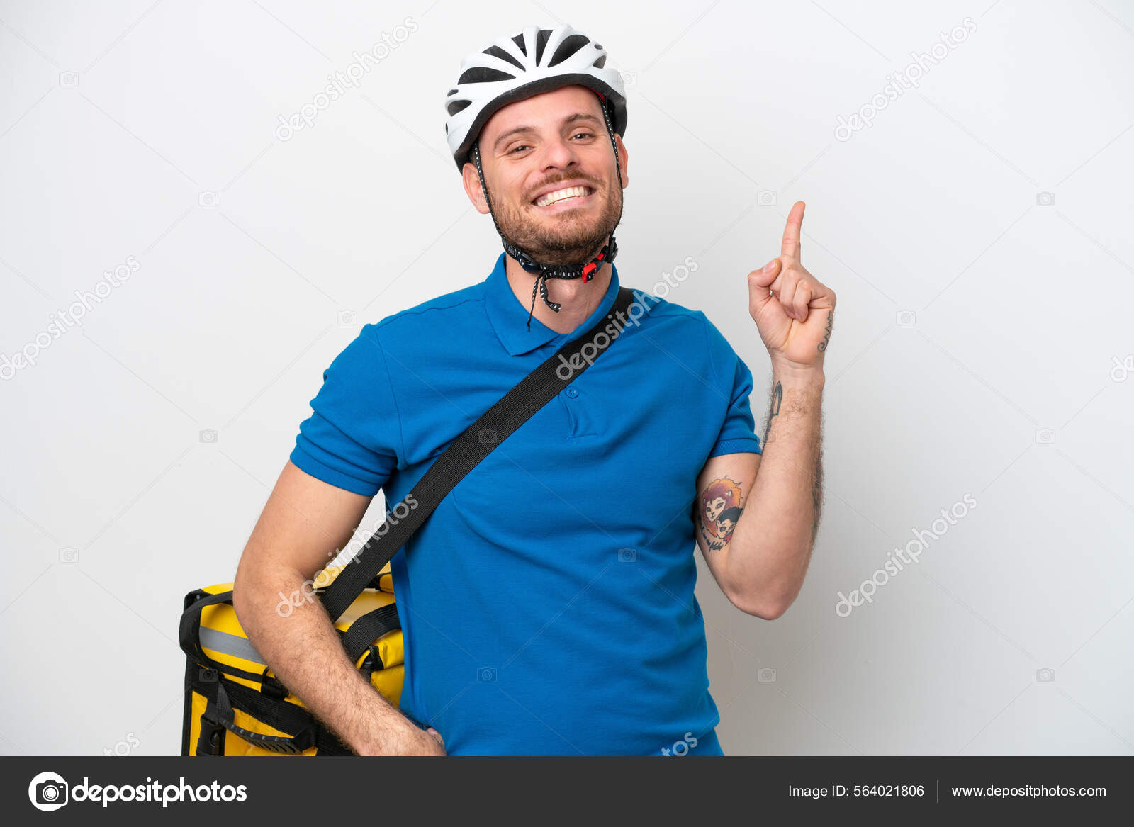 Young Brazilian Man Thermal Backpack Isolated White Background Showing ...