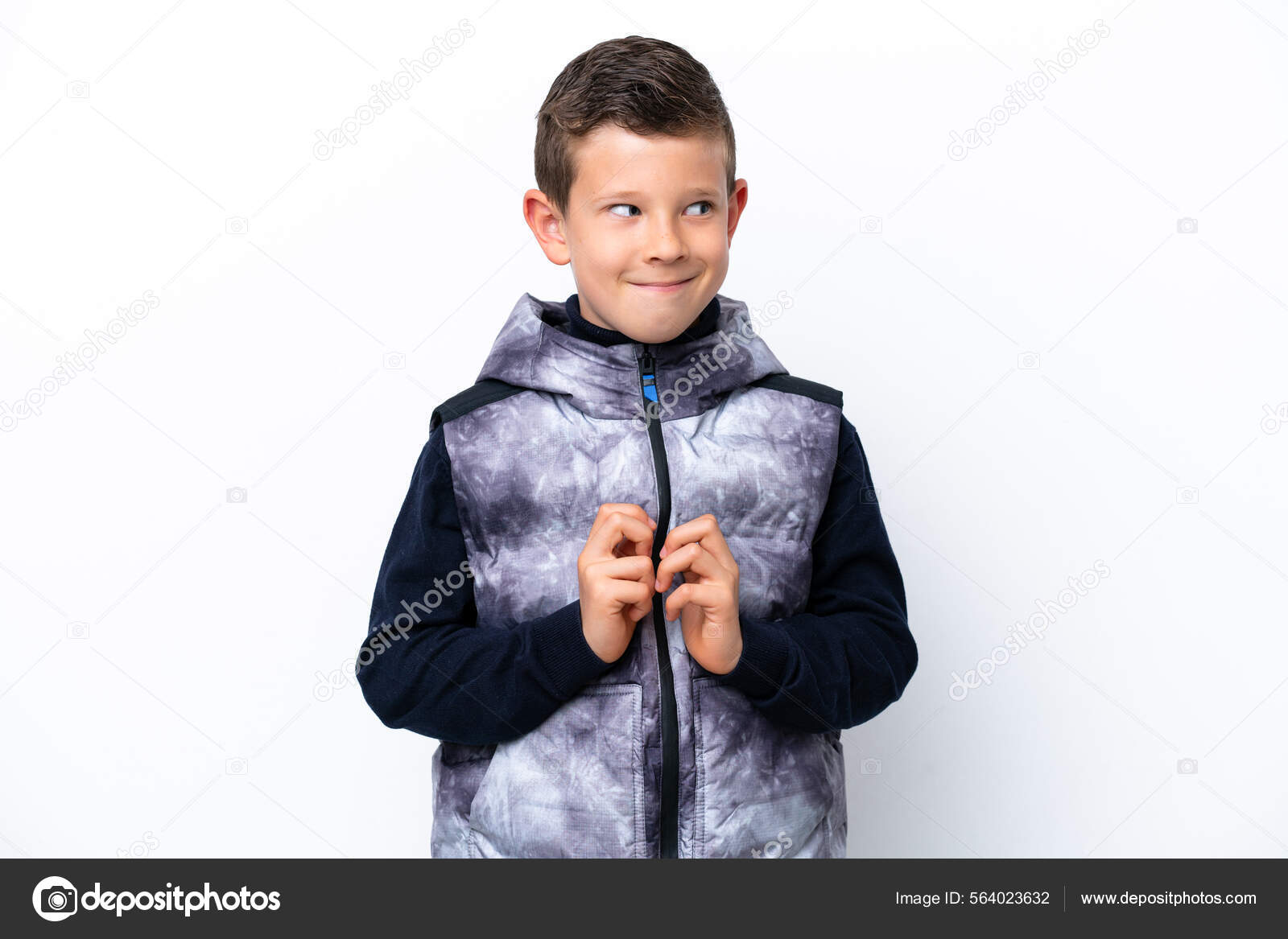 Little Boy Isolated White Background Scheming Something Stock Photo by ...