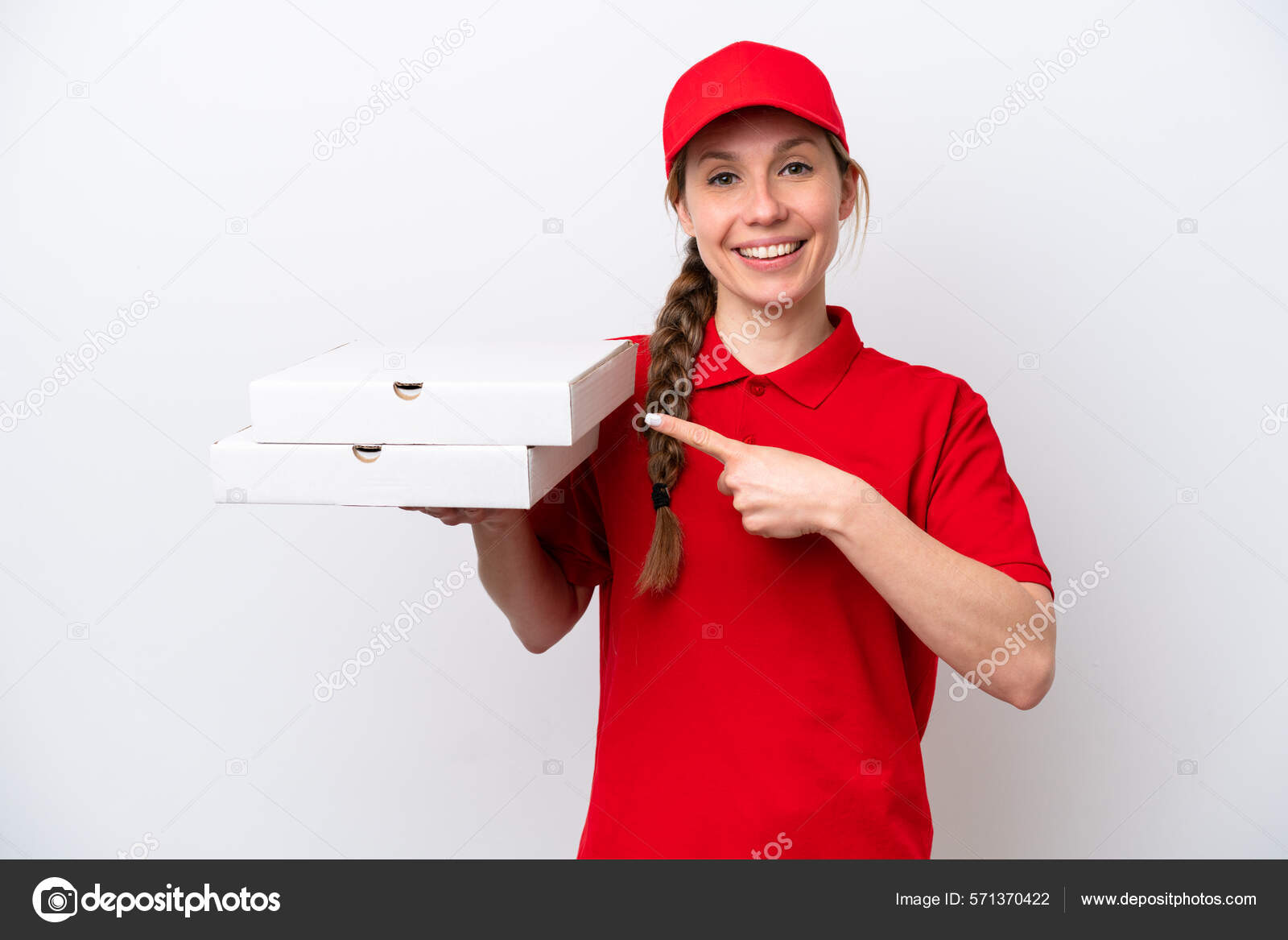 Pizza Delivery Woman Work Uniform Picking Pizza Boxes Isolated White ...