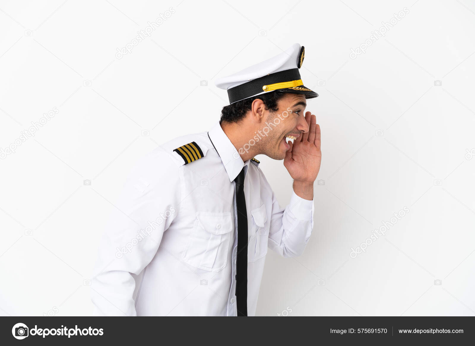 Airplane Pilot Isolated White Background Shouting Mouth Wide Open ...