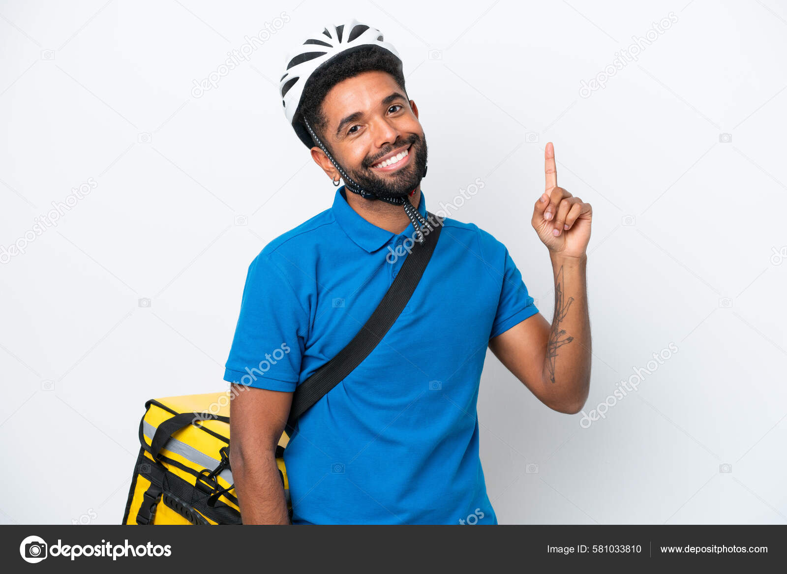 Young Brazilian Man Thermal Backpack Isolated White Background Showing ...