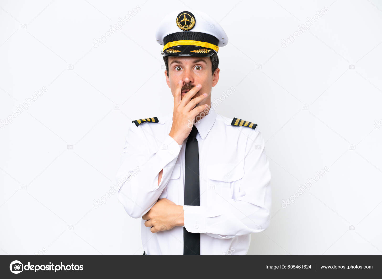 Airplane Caucasian Pilot Isolated White Background Surprised Shocked ...