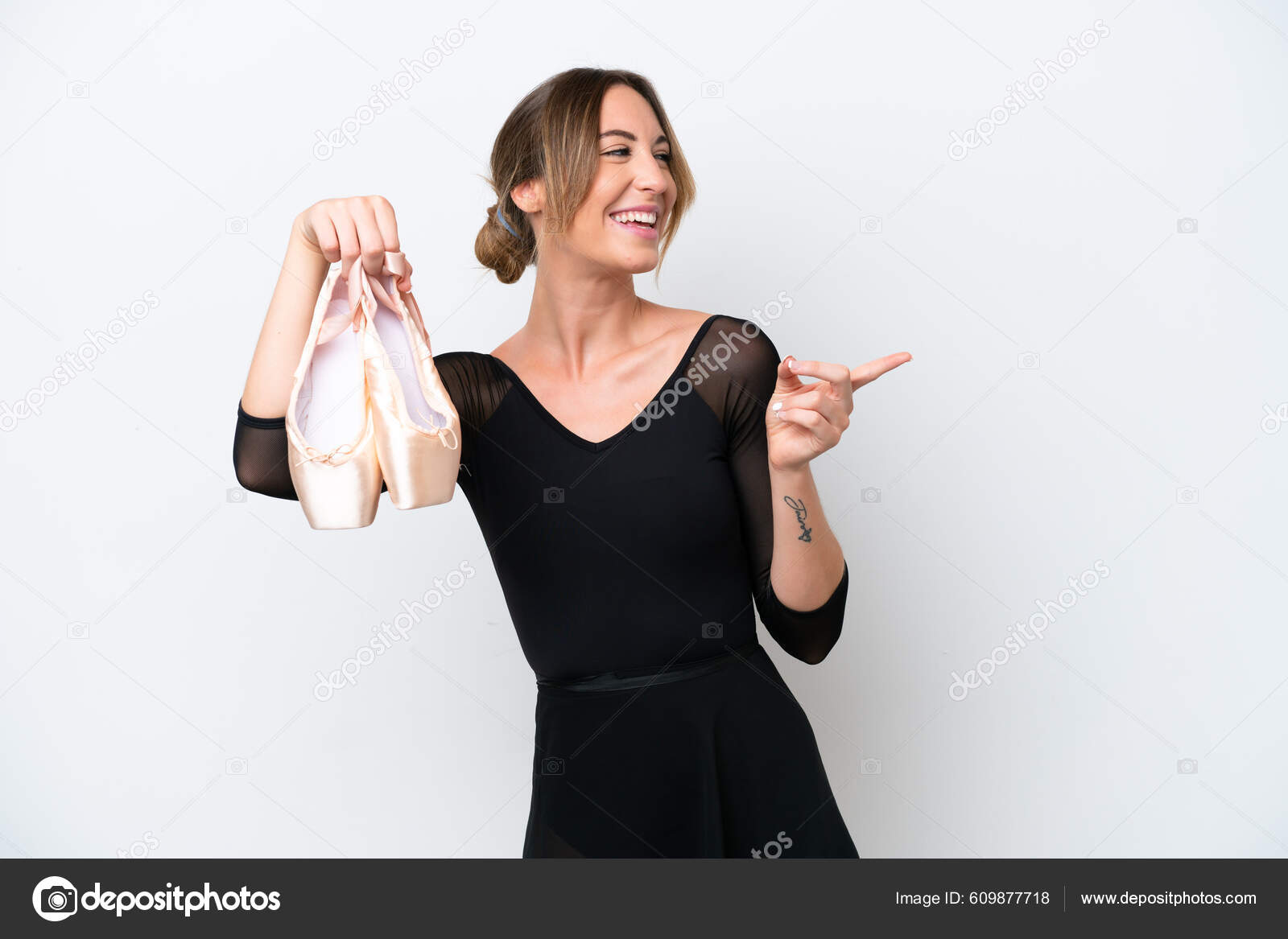 Young Caucasian Woman Practicing Ballet Isolated White Background ...
