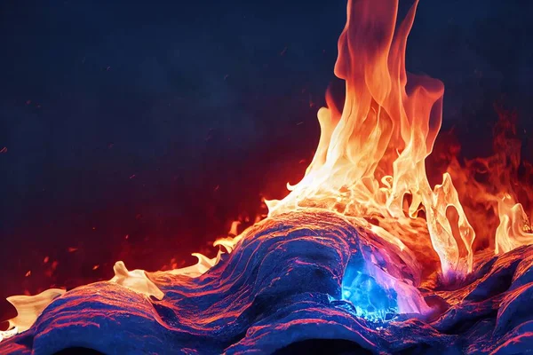 A computer generated fire and ice image depicting flames and ice ...