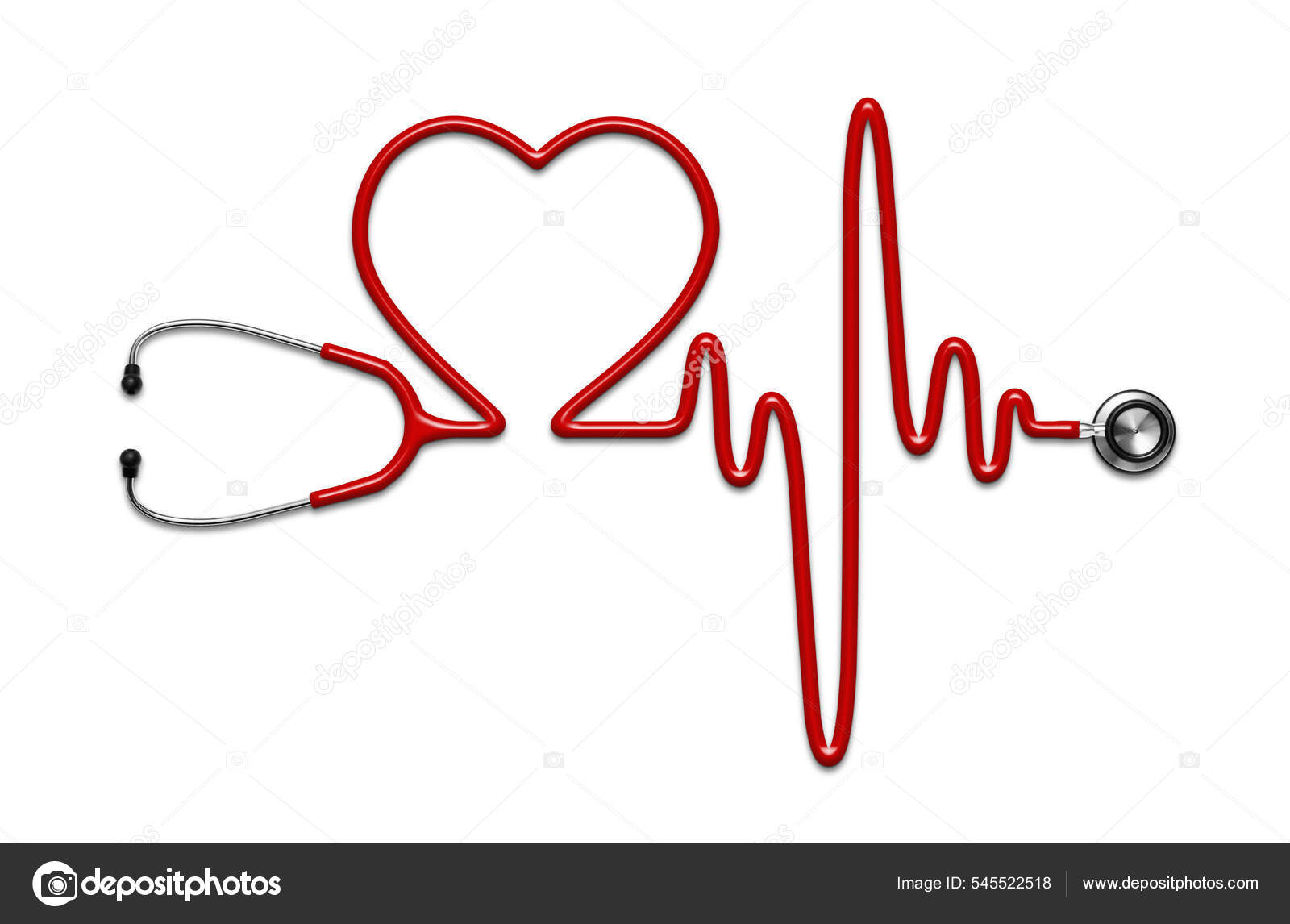 Estetoscopio Rojo Forma Corazón Latido Cardíaco Electrocardiograma ...