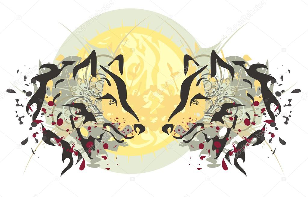 Two heads of a wolf and sun Stock Vector Image by ©lion21 #37676549