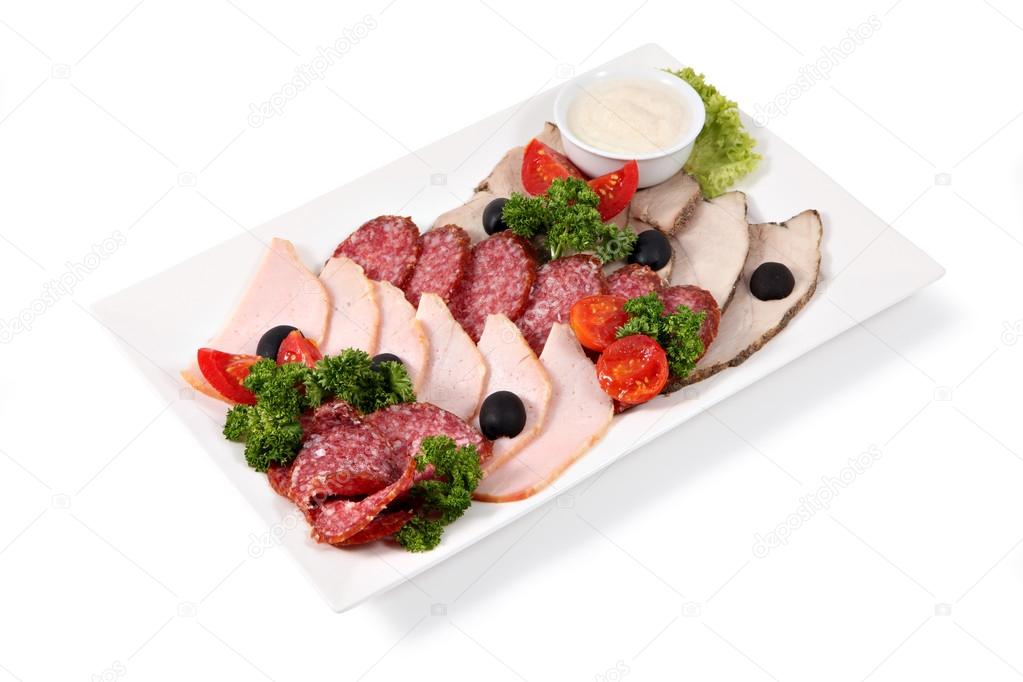 Cold cuts on plate, isolated over white background. — Stock Photo ...