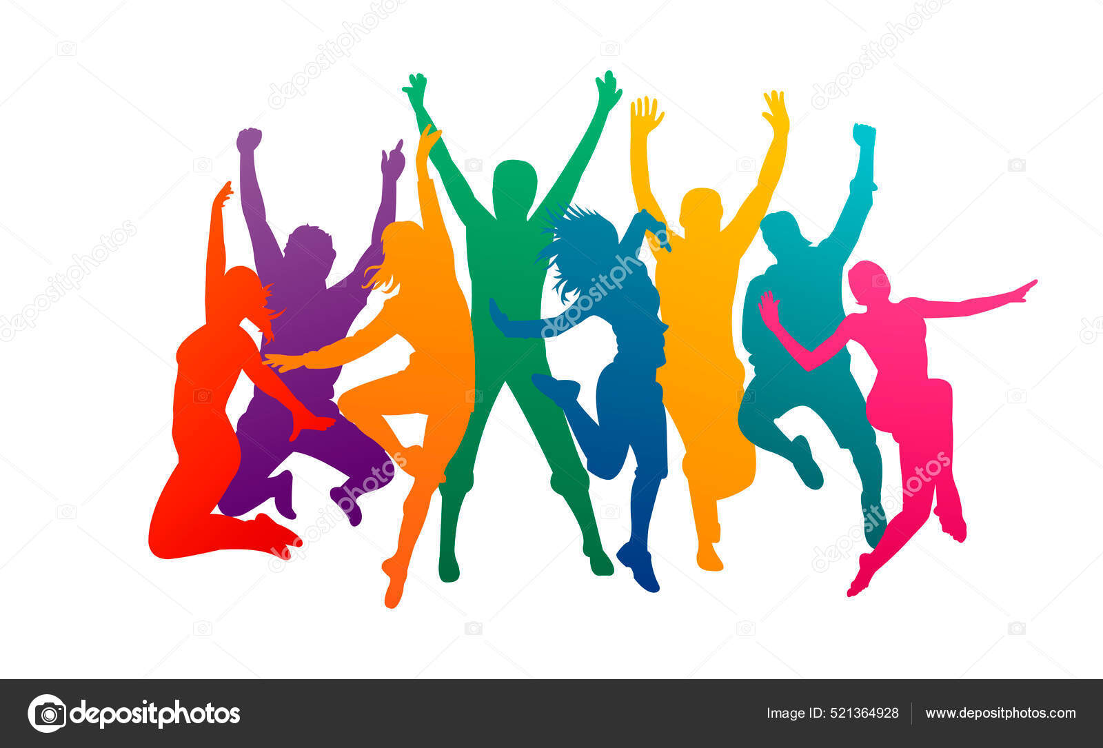Colorful Happy Group People Jump Vector Illustration Silhouette ...