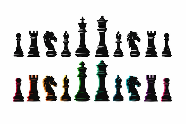 Chess Colorful Figures Pieces Tournament Game Vector Illustration Stock ...