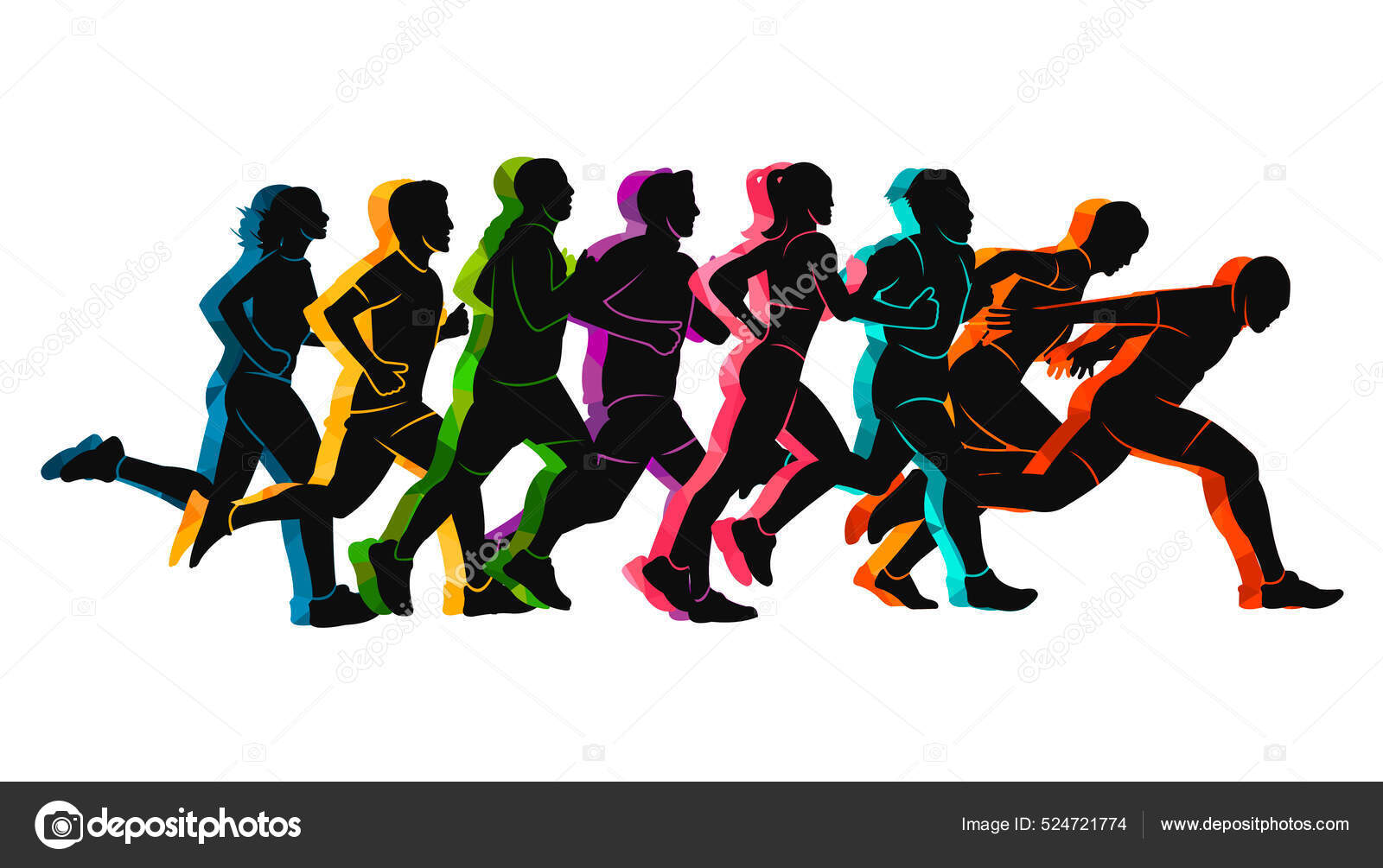 Running Marathon People Run Colorful Poster Vector Illustration Man ...
