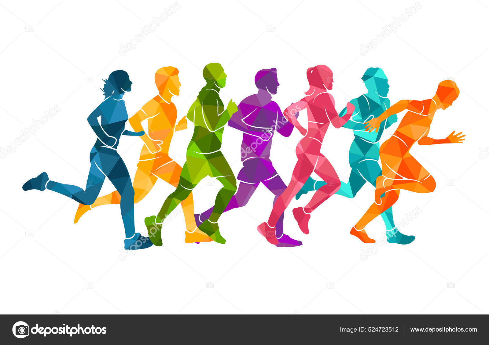 Running Marathon People Run Colorful Poster Vector Illustration Man ...
