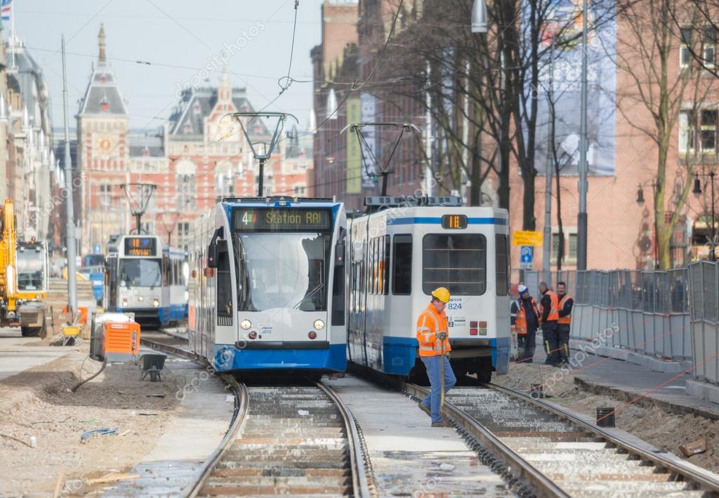 Constructions work at railtrack of trams in Amsterdam – Stock Editorial ...
