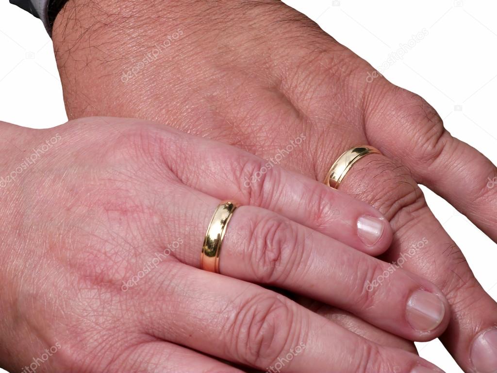 Two Hands with wedding rings isolated on white background Stock Photo ...