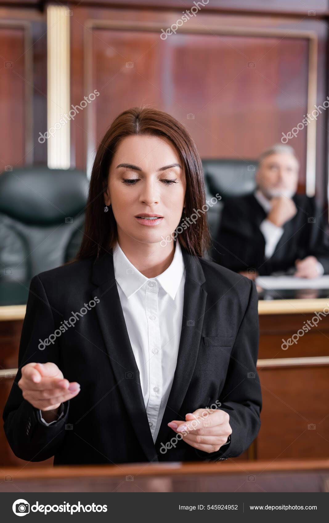 Prosecutor Pointing Finger While Talking Court Senior Judge Blurred ...