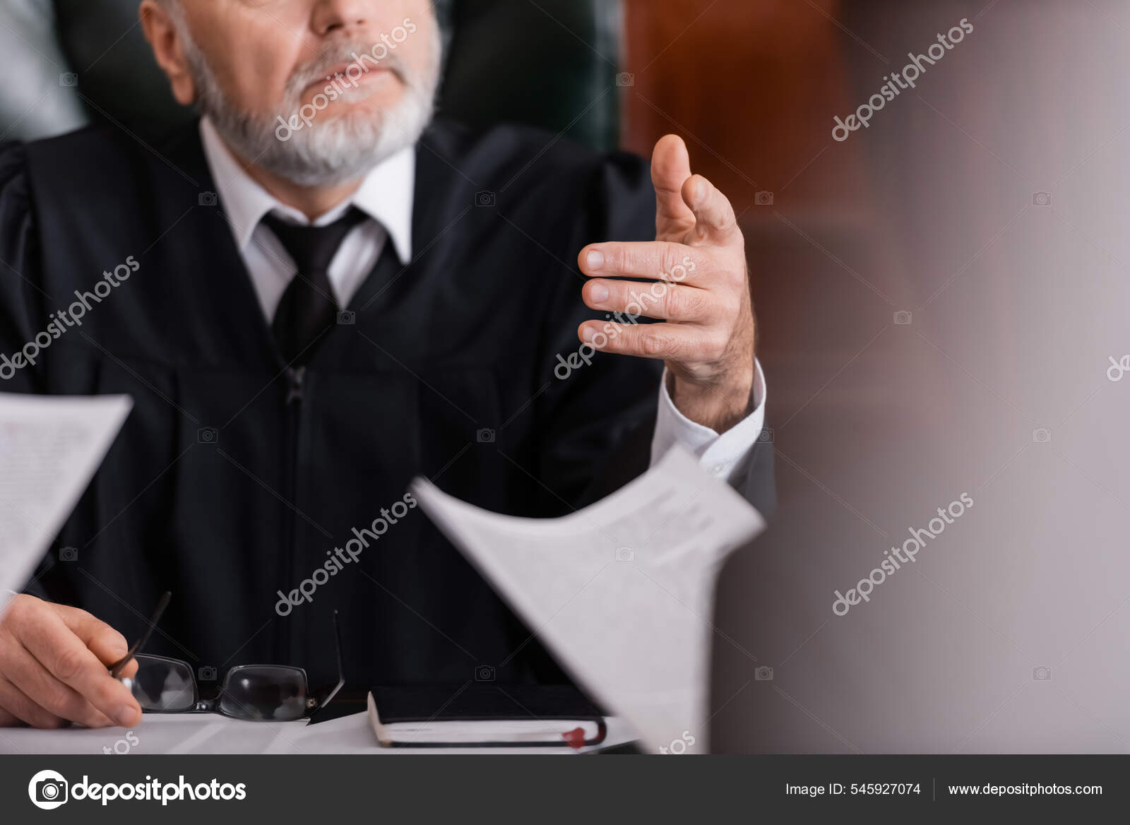 Cropped View Judge Pointing Finger Prosecutor Lawsuit Blurred ...