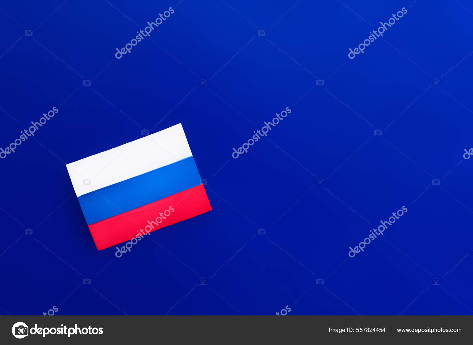 Top View Russian Flag Blue Background — Stock Photo © HayDmitriy #557824454