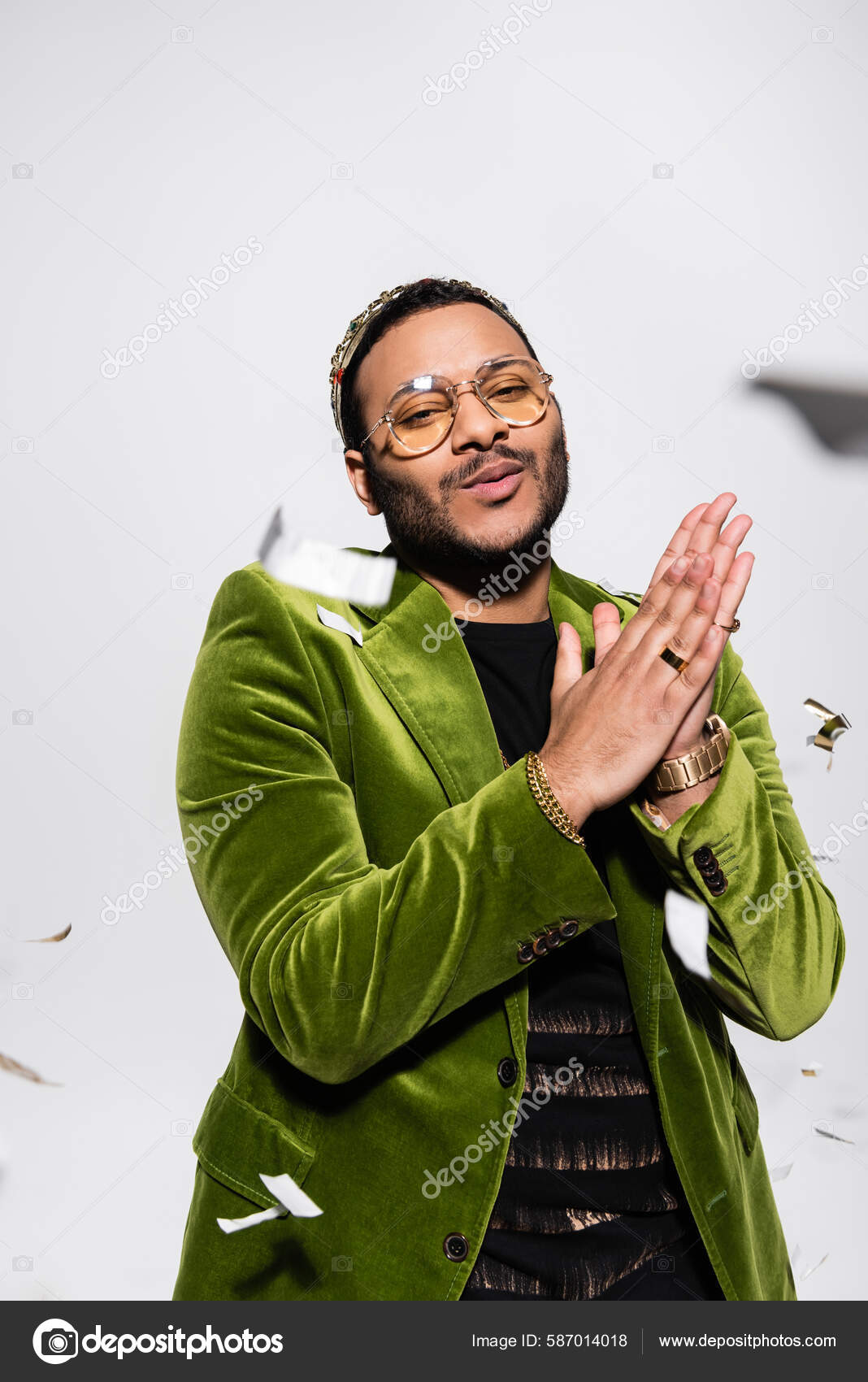 Indian Hip Hop Performer Green Blazer Crown Looking Camera Falling ...