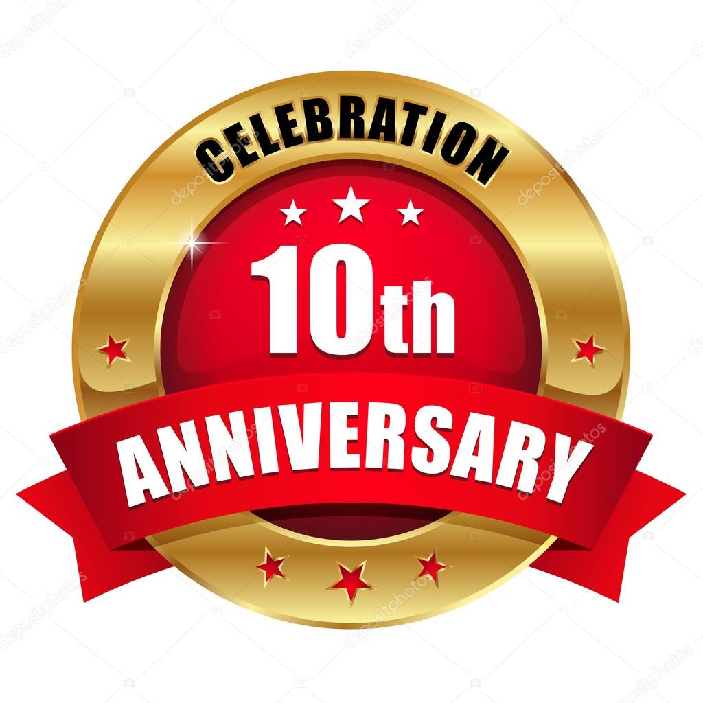Blue 10 year anniversary button — Stock Vector © newartgraphics #31597925