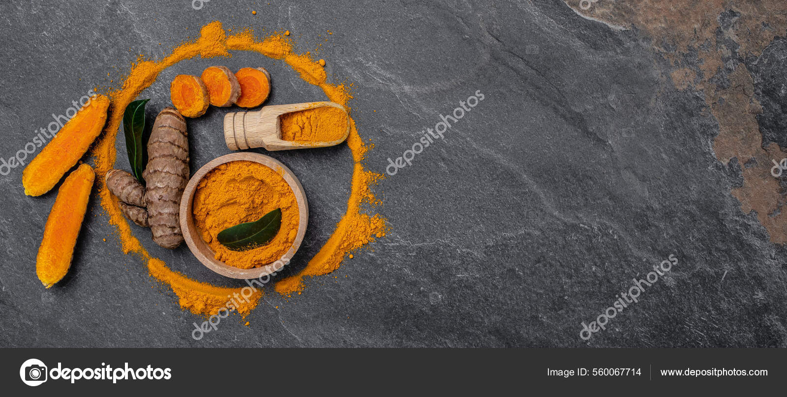 Turmeric Powder Fresh Turmeric Curcuma Curcumin Concrete Background ...